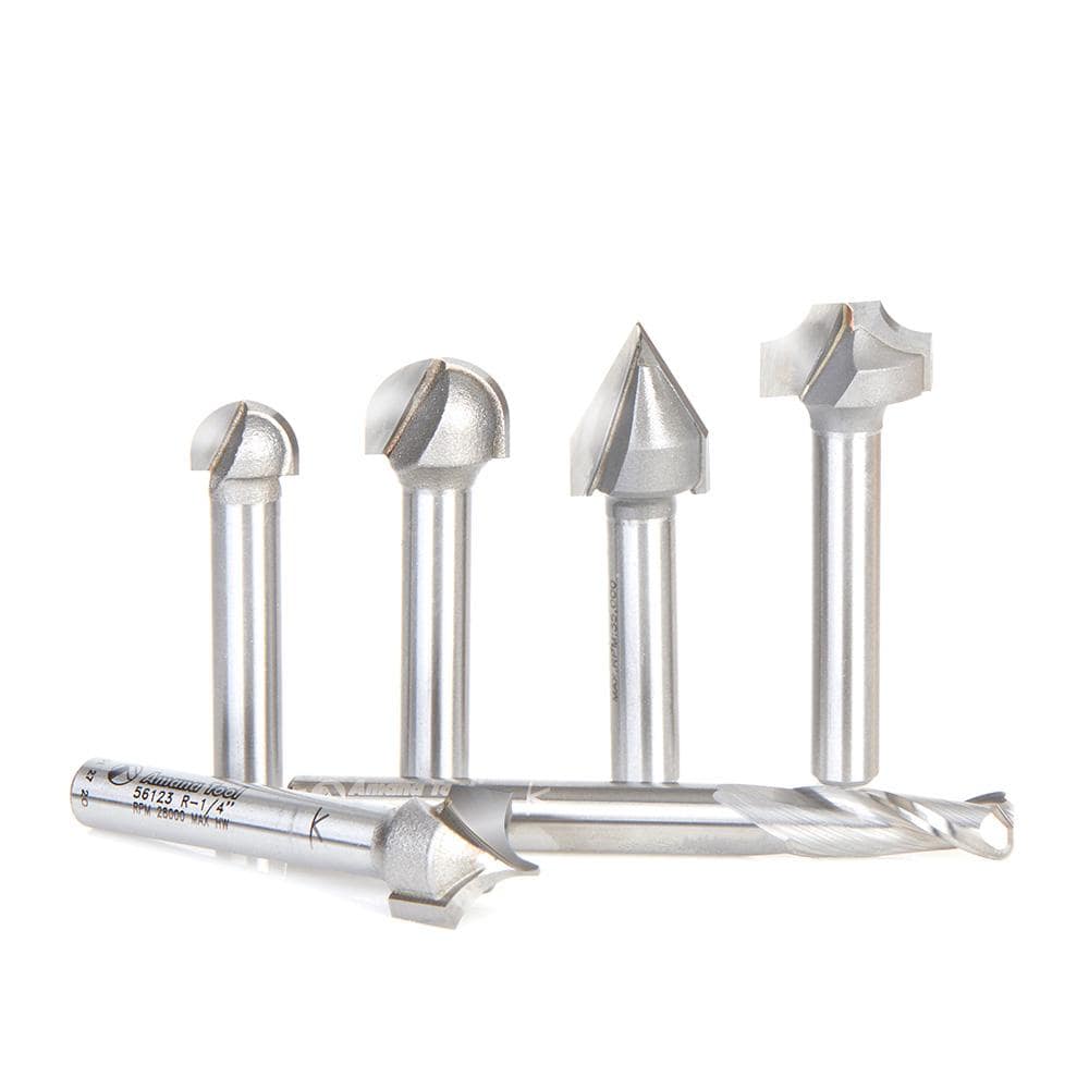 Amana Tool AMS-223 6-Pc CNC Lettering Router Bit Set, 1/4 Inch Shank ...