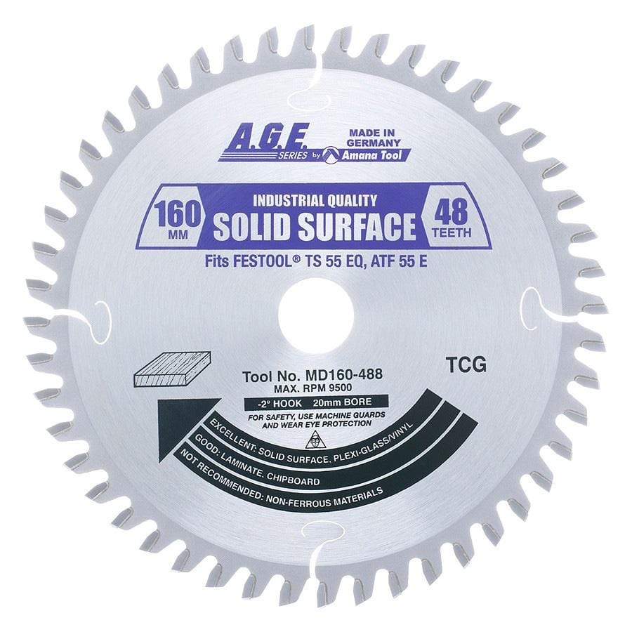 Amana Tool MD160-488 Carbide Tipped Saw Blade 48T TCG 160mm x 20mm Bore ...